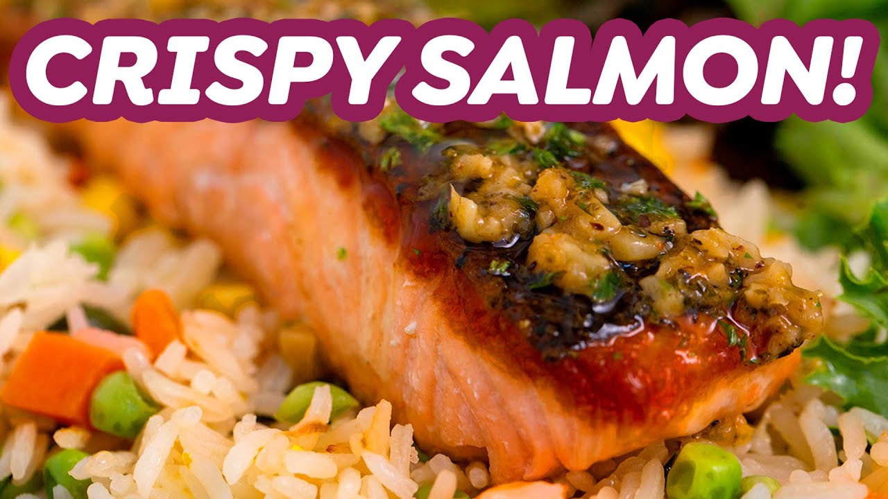 CRISPY Salmon With Lemon Butter Sauce & Rice Pilaf - Simple Smart Eating